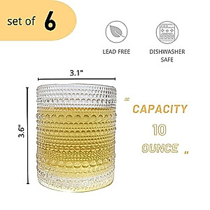JPPSUJJ Cocktail Glasses 10 oz Hobnail Drinking Glasses Set of 6, Vintage Glassware, Textured Glass Cups Bubble Glasses Water Glasses Old Fashion Jupiter Glasses Set, Clear