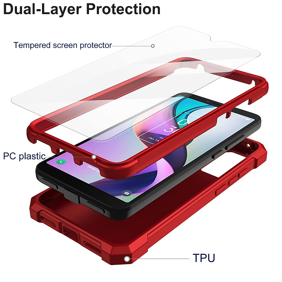 Ailiber for TCL 30Z Phone Case, Straight Talk TCL 30 Z T602DL Case with Screen Protector, Dual Layer Structure Protection, Shockproof Corner TPU Bumper, Slim Silicone Phone Cover for TCL 30Z-Red