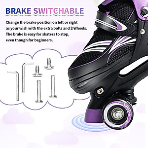 JeeFree Kids Roller Skates,Adjustable Roller Skates for Girls and Boys,Girls Roller Skates with Light up Wheels,Outdoor Quad Roller Skates for Girls (Size S: 10C-13C, Size M: 13C-3Y)