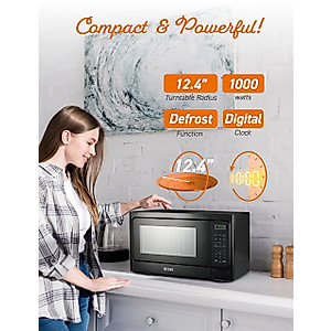 COMMERCIAL CHEF Microwave 1.3 Cu Ft with 10 Power Levels, Microwave with Push Button Door Lock, 1000W Countertop Microwave with Timer and Digital Controls, Black