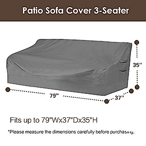 Vailge Heavy Duty Patio Sofa Cover, 100% Waterproof 3-Seater Outdoor Sofa Cover,Lawn Patio Furniture Covers with Air Vent and Handle,79" Wx 37" Dx 35" H,Grey