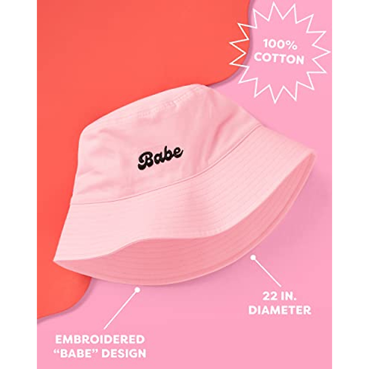 xo, Fetti Bachelorette Party Decorations Pink Babe Bucket Hat | Bridesmaid Gift, Pastel Pink and Black Embroidered, Cotton, Group Gift