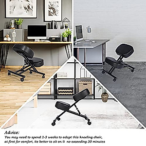 Ergonomic Kneeling Chair Office,Build Healthy Back & Upright Posture,w/4” Thickened Cushion and 30”Adjustable Height,Flexible& Lockable Wheels,Adjustable Knee Stool for Bedroom, Study, Living Room