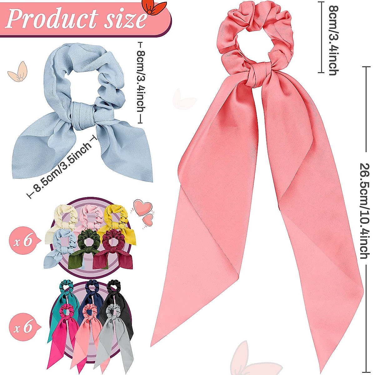 12 Pieces Hair Accessories for Women Hair Ribbons Hair Scarf Scrunchies Bow Scrunchies for Girls Women Hair Scrunchies with Bow Knot(Fresh Color)