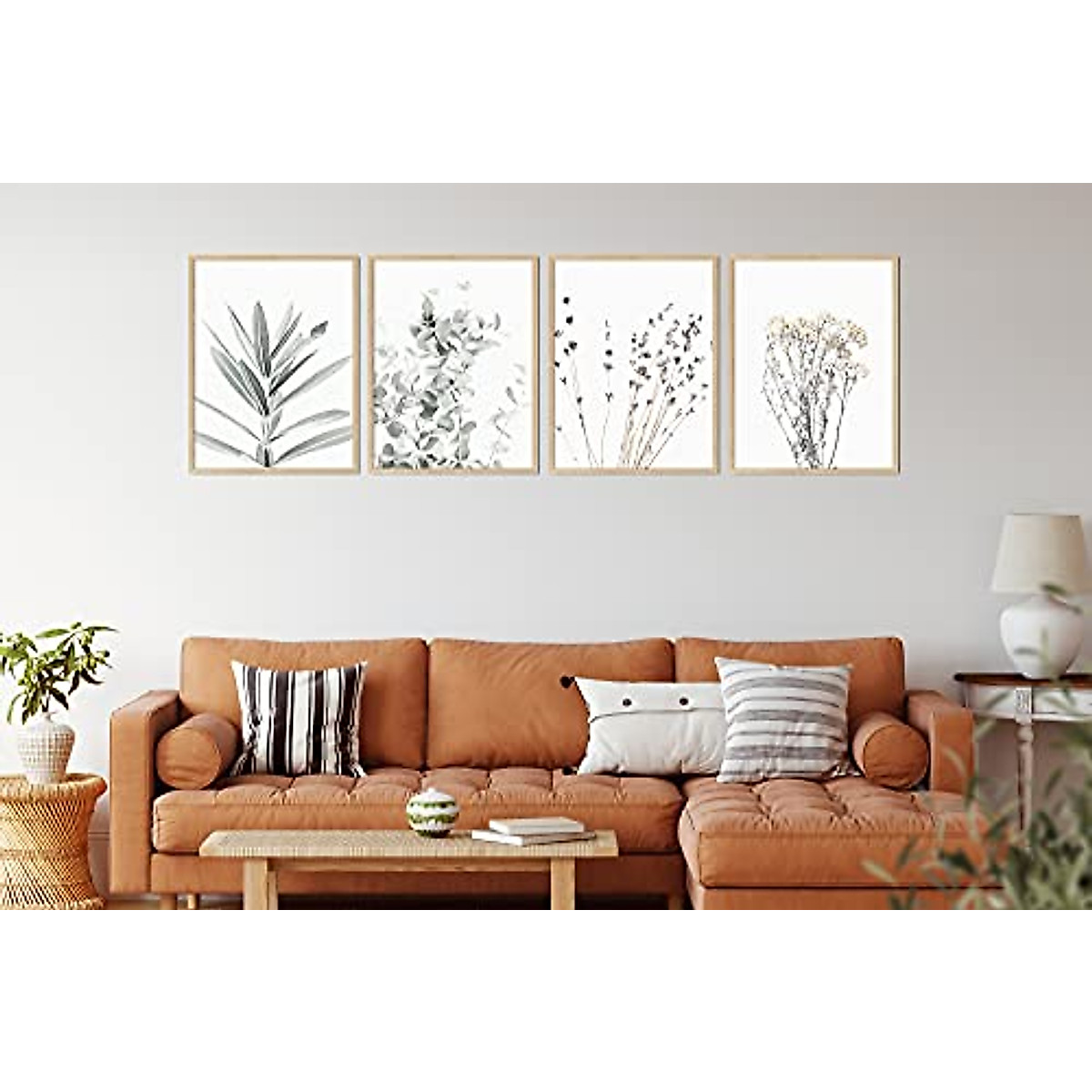 Herzii Botanical Plant Wall Art Prints- Sets Of 4 (8x10 ) Unframed Wall Decor- Pictures Minimalist Wall Art Photo - Nordic Style Eucalyptus And Lavander Leaf Prints-Modern Art Boho Print Decor - Farmhouse, Kitchen, Bedroom Wall Decor