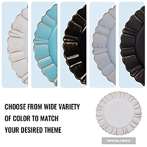 MAONAME 13" White Charger Plates, Antique Plate Chargers with Wipe Gold Waved Scalloped Rim, Plastic Chargers for Table Setting, Wedding decor, Set of 6