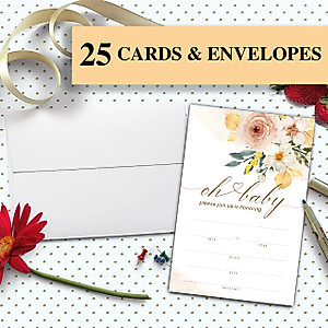 Baby Shower Invitations and Envelopes, Floral Baby Shower Invitations, Blush Powder Floral Baby Shower Gender Reveal Party Supplies 25 Cards With Envelopes -(015bbyaoqing)