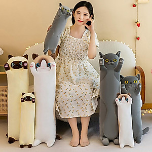 chilsoby Long Cat Plush Body Pillow, 43.3 inch Cartoon Stuffed Animals Cat Plushie, Soft Cat Plush Throw Pillow Cute Kitten Plush Doll Toy Gift for Kids Girls Girfriend