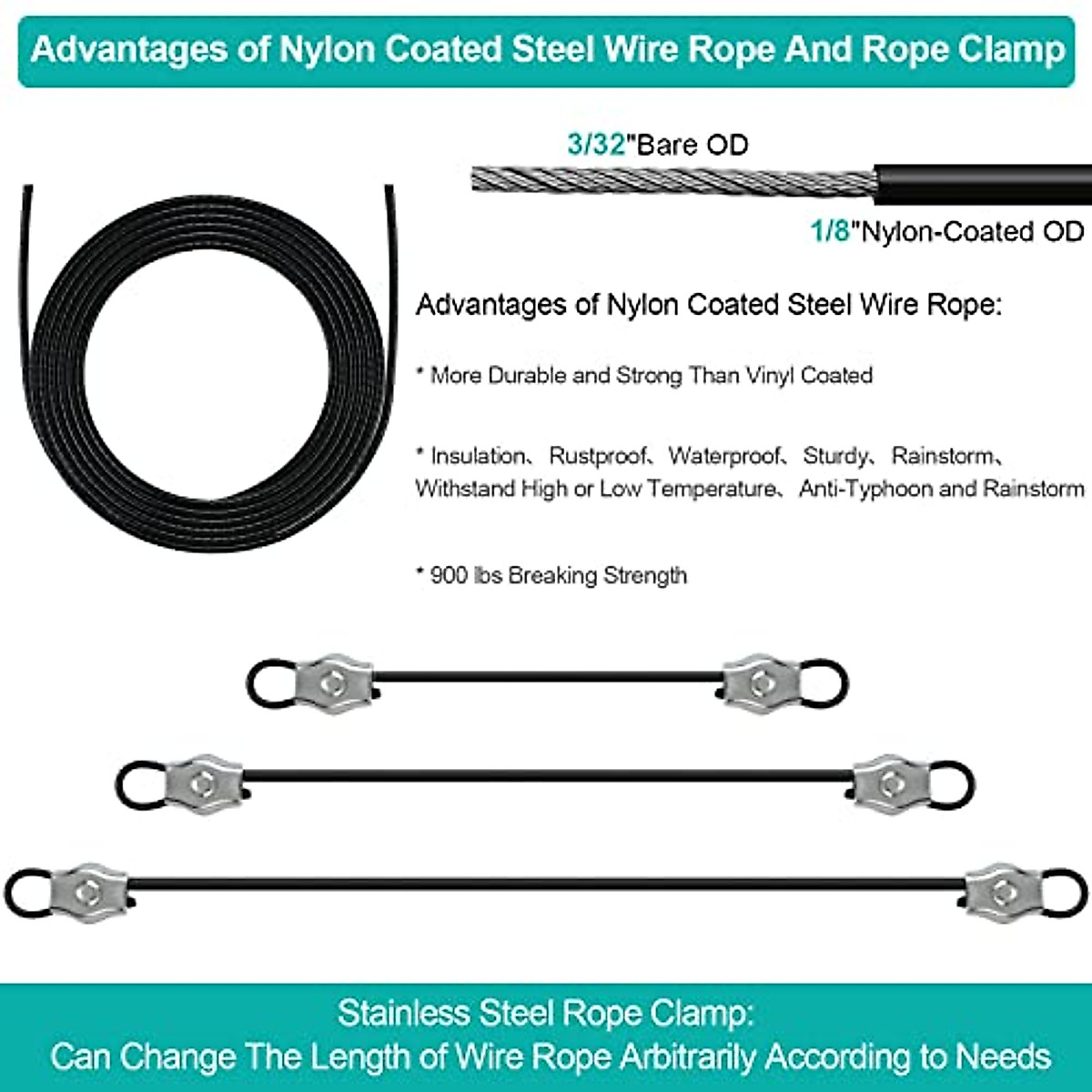Shade Sails Installation Kits,Sun Shade Sail Hardware Kit with 4pcs 10ft Length Extension Nylon Wire Rope,Shades Awning Kit for Triangle Rectangle Shade Canopy,304 Stainless Steel, Patio Outdoor