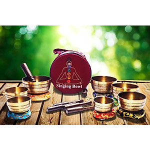 Khusi Tibetan singing bowls chakra sets, hand carved buddha mantra and symbol, sets of seven divine sound bowl.