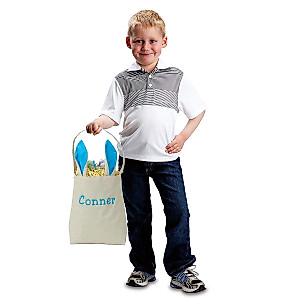 Lillian Vernon Personalized Blue Easter Basket Totes with Bunny Ears - Canvas 4" x 9" x 12", Embroidered with Child's Name, Boy's Blue Easter Basket