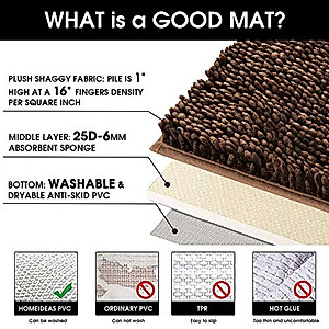 HOMEIDEAS Brown Bathroom Rugs Sets 3 Piece, Butter Chenille Bathroom Rugs and Mats Sets, 3X Absorbent Microfiber Bath Rugs, Non Slip, Luxury, Shiny, Washable Bath Mat for Bathroom, Shower