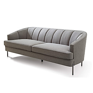 Iconic Home Astoria Sofa Barrel 2 T-Shaped Seat Cushion Design Linen-Textured Upholstery Vertical Channel-Quilted Tight Back Espresso Solid Metal Legs Modern Transitional, DARK GREY