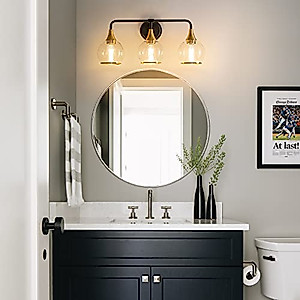 HAHZT Black and Gold Bathroom Vanity Light 3-Lights Bathroom Light Fixtures Over Mirror with Clear Glass Shade 22.4 inch Wall Sconce Lighting Bath(Exclude E26 Bulb)