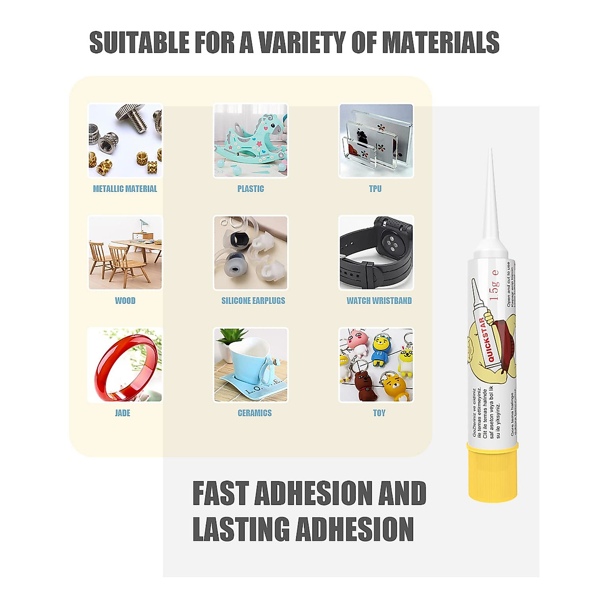 Pack of 50 Convenient Super Glue, All Purpose Adhesive,Instant bonding for bonding Glass, Leather, Metal, Wood, Plastic, Silicone, Rubber - 1.5g/Pack