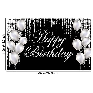 Silver Happy Birthday Banner Backdrop Large Happy Birthday Yard Sign backgroud It's My Birthday Backdrop Baby Shower Party Indoor Outdoor Car Decorations Supplies for Men Women Boys Girls