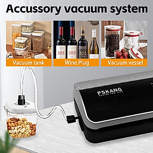 Pskang Vacuum Sealer Machine One-Touch Vacuum Sealer with Bags Rolls Storage and Cutter Automatic Air Sealing System with Vacuum Seal Bags and 1 Roll (11"x16')）