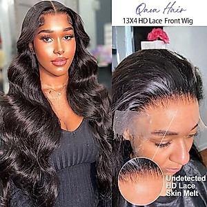 QAVA 30 inch Lace Front Wig Human Hair Pre Plucked 180 Density Body Wave 13x4 Glueless HD Transparent Lace Frontal Wigs Human Hair Brazilian Virgin Human Hair Wigs for Black Women