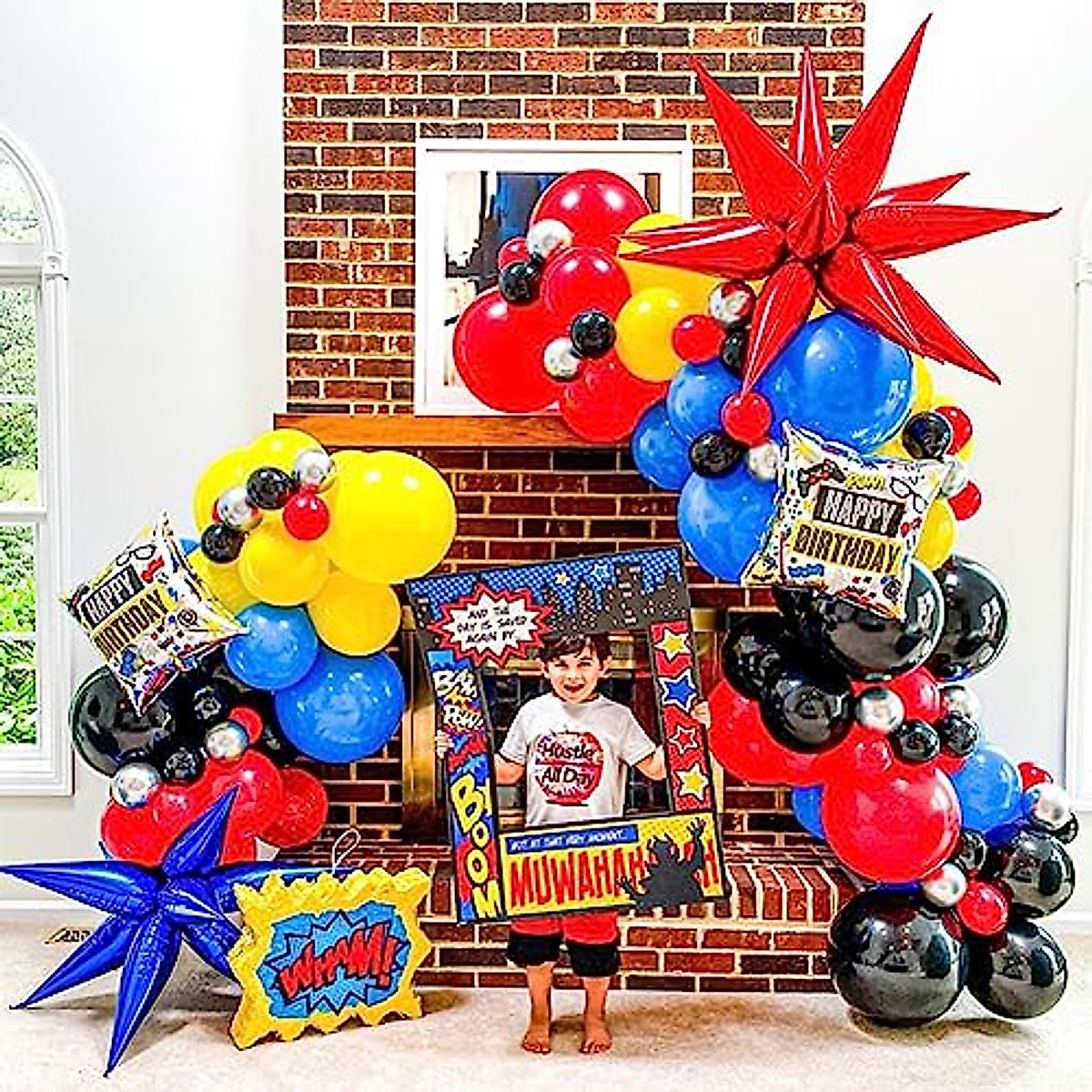 60 Pack Balloons Red Yellow Green Blue Black Party Balloons with Metallic Silver Helium Balloon, Superhero Rainbow Colorful Latex Balloons Set for Kids Birthday Carnival Superhero Themed Decorations