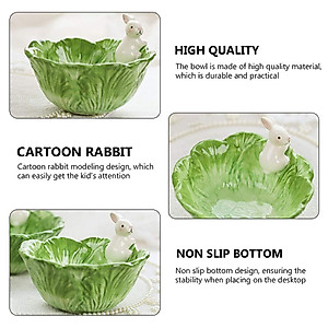 DOITOOL Easter Bunny Candy Dish Ceramic Easter Rabbit Candy Bowl Cabbage Shaped Easter Fruit Salad Dessert Bowl Snack Serving Bowl Easter Bunny Home Decoration (Green)