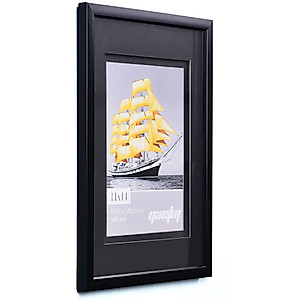 Yaetm 11x14 Double Floating Mat Picture Frame Set of 2, Display Picture 8x10 with Black Double Mat, Polished High Definition Real Glass, Wall Mounting Photo Frames, Black/Black