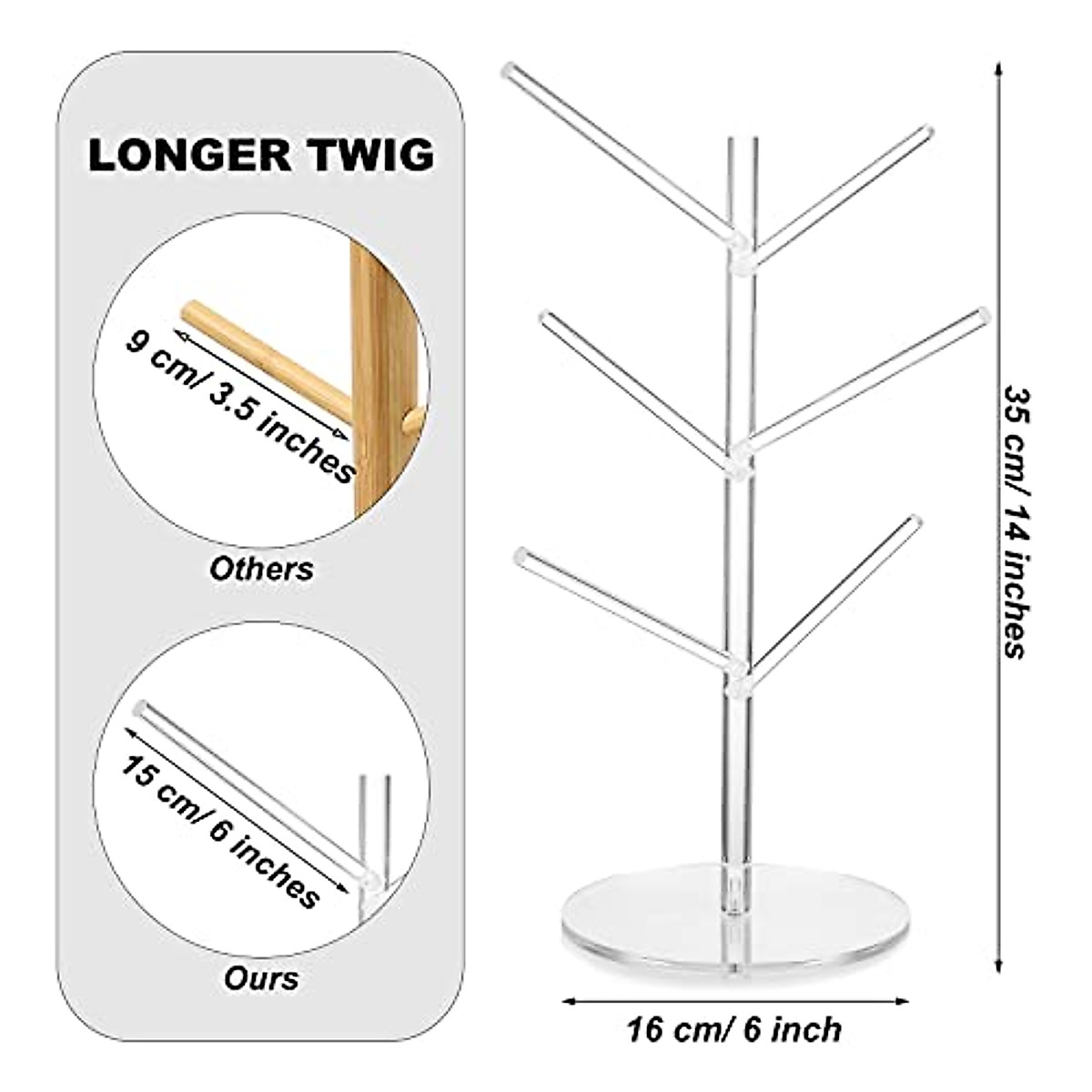 Acrylic Scrunchie Holder Organizer Stand Angled Branches Scrunchie Holder Stand Accessories Jewelry Hair Tie Organizer Storage Holder Bracelet Earrings Holder Y2k Room Decor for Girls Teen (Clear)