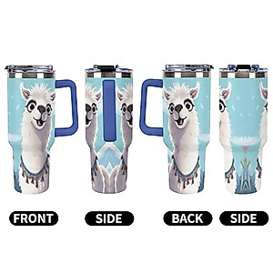 LLUTSNTH 40 Oz Vacuum Tumbler with Deep Blue Handle Leakproof Insulated Tumbler Llama Stainless Steel Travel Mug with Lid And Straw Coffee Cup Cute Water Bottles Cup Holder Friendly