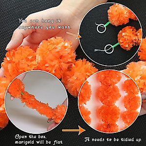 Trimgrace 5 Pcs Orange Marigold Garland 5FT for Thanksgiving Weddings Mantles and Diwali Decor - Faux Garlands for Party and Home Decoration Mexican Day of The Dead