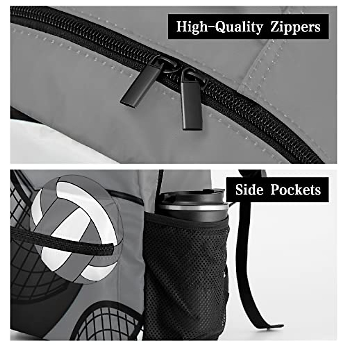 Personalized Sports Volleyball Grey with Name Text Custom Backpack for Sport Camping Picnic