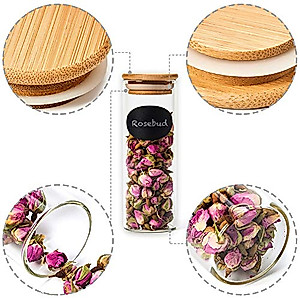 EZOWare 10oz Clear Glass Jars Bottle, 10pc Set Airtight Canister, Small Food Storage Containers with Natural Bamboo Lids and Chalkboard Labels for Kitchen, Bathroom, Home Decor, Party Favors
