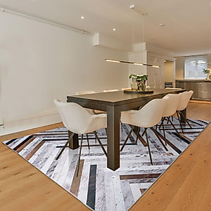 DECOMALL Coronado 8x10ft Area Rugs, Modern Geometric Faux Cowhide Patchwork Rug, Machine Washable Non Slip Carpet for Living Room Bedroom Dinning Room,8x10ft Multi