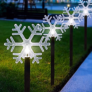 VOGVOG Christmas Snowflake Lights, 5 Pack Solar Christmas Pathway Markers with Cool White Fairy Lights for Outdoor Holiday Walkway Patio Garden Christmas Decorations