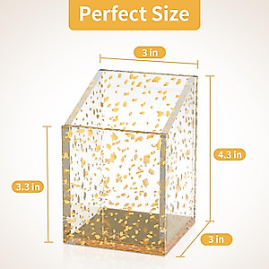 Modern Acrylic Pen Holder with 1 Compartments Gold Base, Multifunctional Pencil Holder for Desk Gold Leaf, Makeup Brush Holder, Marker Holder for Office, Classroom, Home