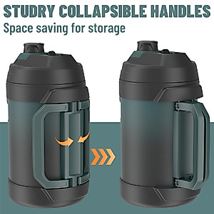 Zukro 1 Gallon Water Jug, One Gallon Large Triple Wall Insulated Metal Jug With Straw and Spout, No Sweat 128 oz Stainless Steel Sport Water Bottle Keeps Cold 48 Hours for Outdoors, Cyan