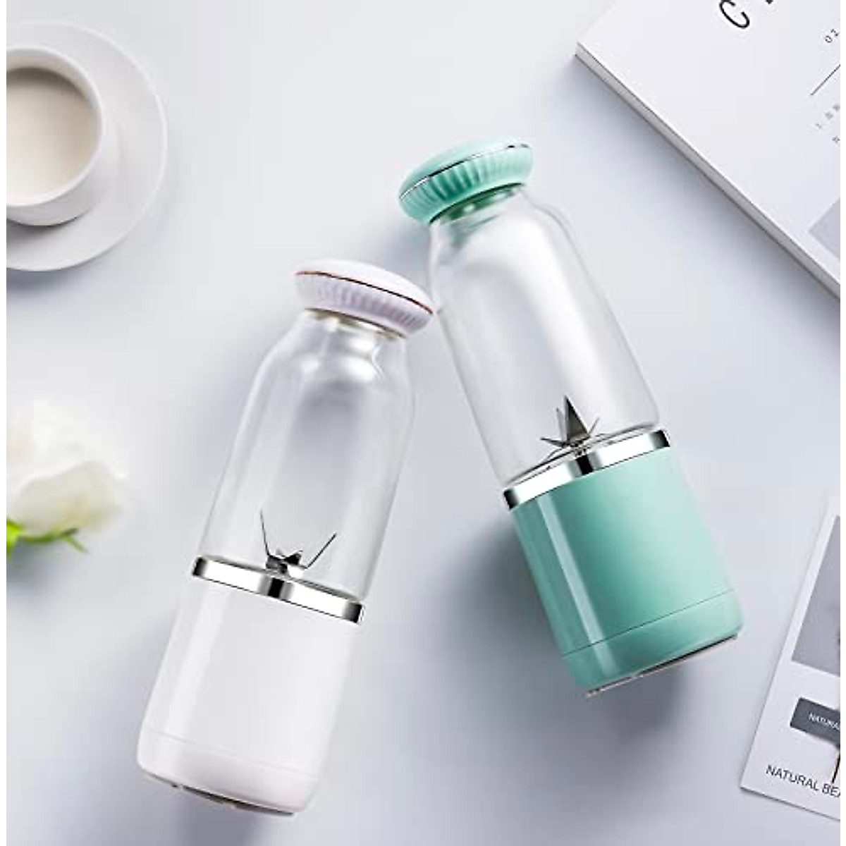 KP'S VARIETY Portable Blender Jet for Shakes and Smoothies, on the Go Blender 4000mAh USB Rechargeable Battery with 6 Blades, fresh juice blender bottle, 16 OZ Mini Personal Blender Cup for Traveling (White)