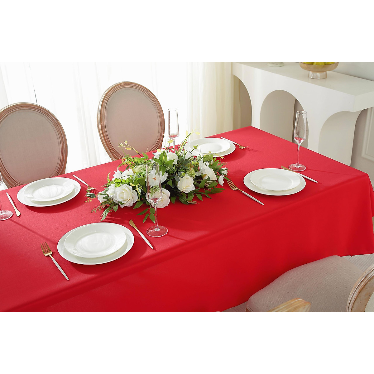 Craft And Party Rectangle Tablecloth, 60 x 102 Inch Red Tablecloth, 6ft Rectangle Table Cloth, Polyester Fabric Washable Tablecloth for Home, Party, Wedding or Restaurant Use.