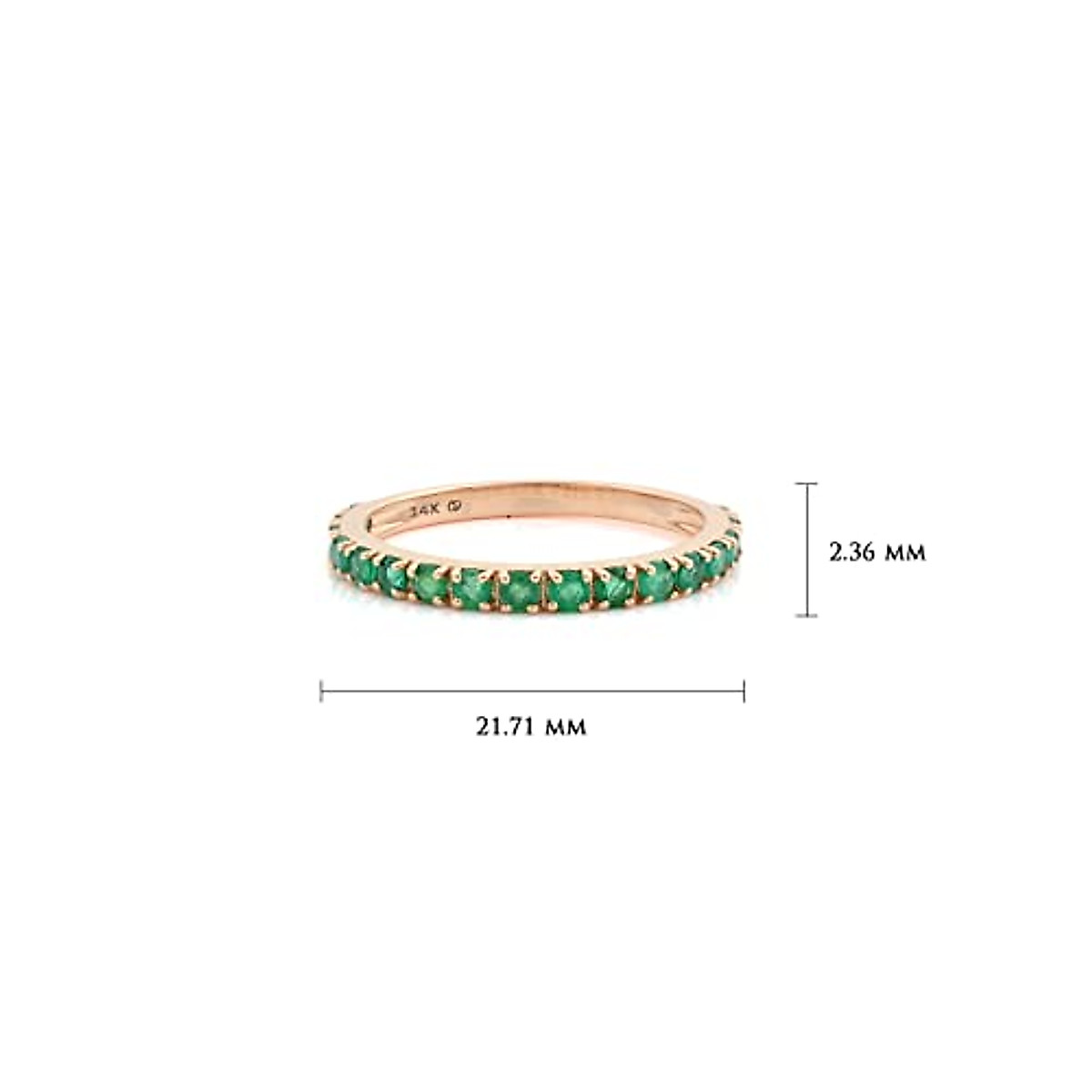 Mirahi May Birthstone Half Eternity Band Ring For Women, 14k Solid Rose Gold Ring For Girls, 2mm Round Cut Emerald Anniversary Ring For Her, 0.51 Carat Natural Gemstone Wedding Ring (Size US 7)
