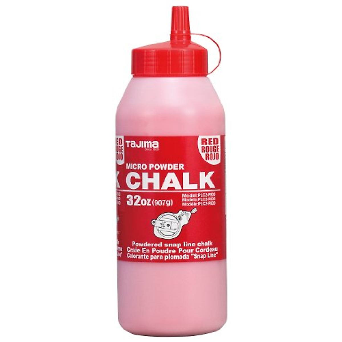 TAJIMA Micro Chalk - Red 32 oz (907g) Ultra-Fine Snap-Line Chalk with Durable Bottle & Easy-Fill Nozzle - PLC2-R900