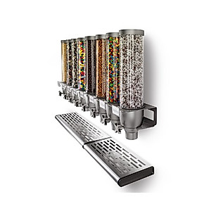 Rosseto EZ527 5-Container Ice Cream Topping Candy Wall Mount Dispenser, 1.3-Gallon, Silver