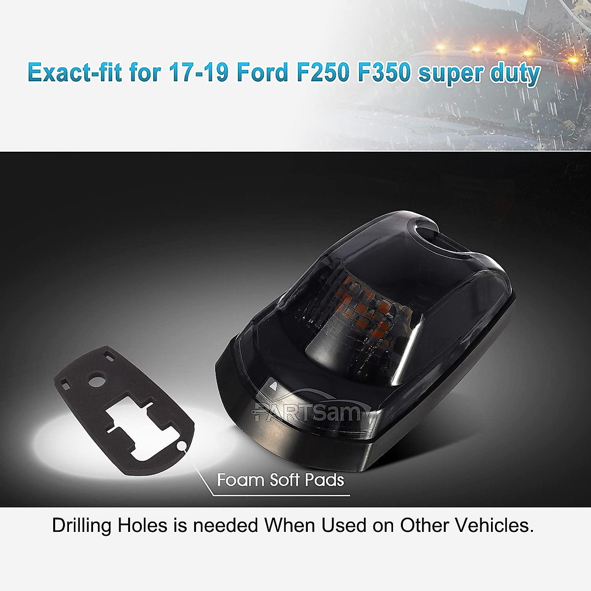 Partsam 5Pcs for F250 F350 F450 Smoke Cab Lights Amber LED Cab Marker Roof Running Top Clearance Lights Assembly Compatible with Ford F-250 F-350 F-450 F-550 Super Duty 2017-2021 264343BK