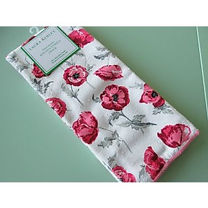 Laura Ashley Towel Set Kitchen Roses (2) 15X25 INCHES RED Green Ivory