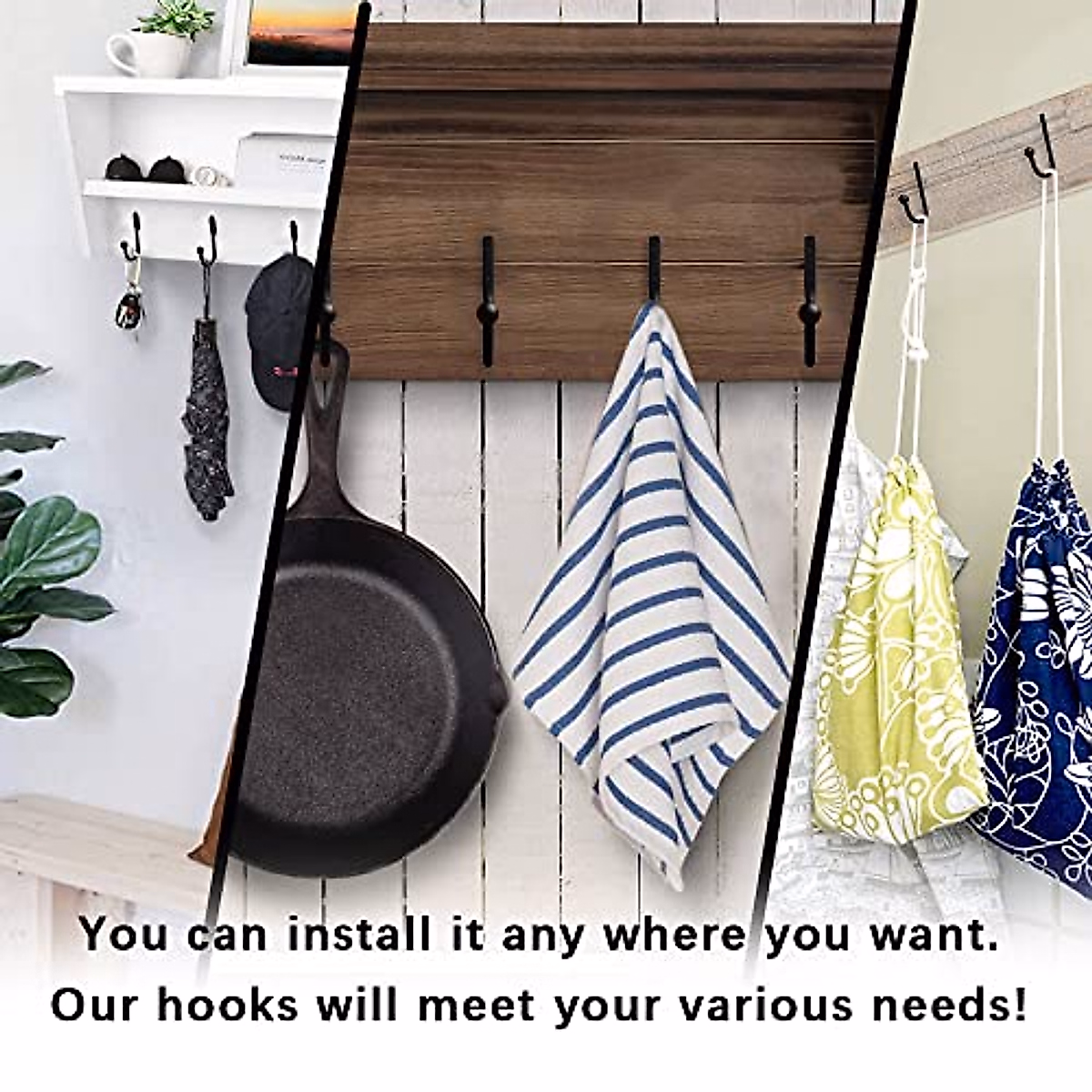 BERYLER Black Coat Hooks, 20-Pack 1”x2” Heavy Duty Single Wall Hooks with Metal Screws Included, Wall Mounted Hook for Hanging Clothes, Hats, Bags, Scarfs, Keys