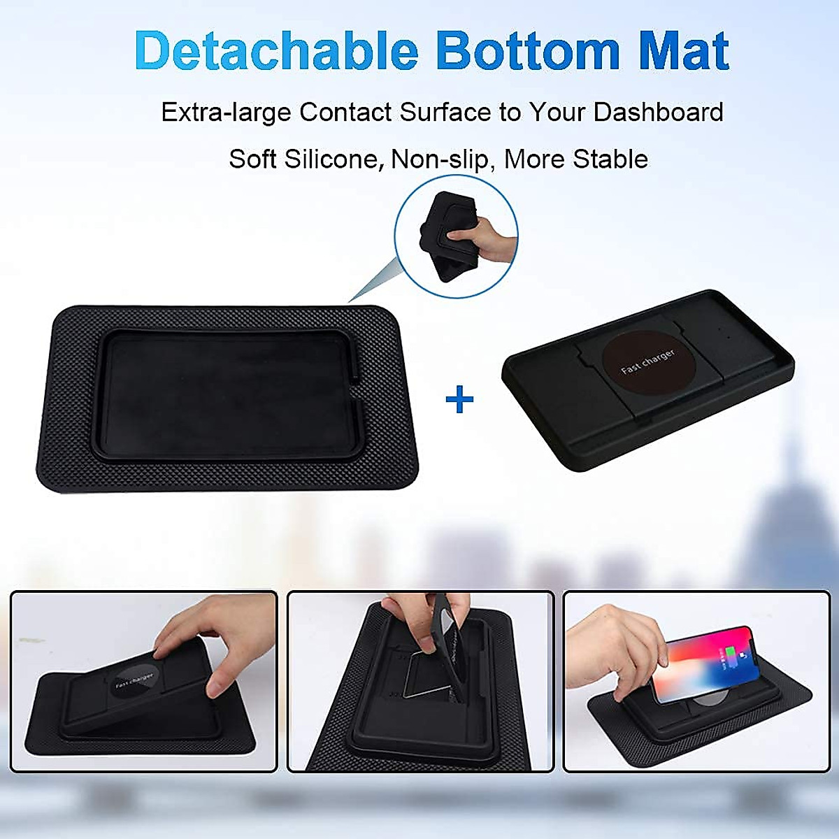 Wireless Charger for Car iPhone Wireless Charger Fast Charging 15W Qi Car Wireless Charging Pad Phone Charger Dashboard Car Wireless Charger for iPhone, Samsung, Android Cell Phones