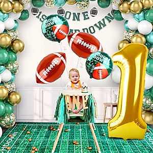 Dripykiaa 5Pcs First Year Down Football Birthday Party Balloon 40” Gold One Balloon Bouquet for First Birthday Football Foil Helium Balloons Birthday Party Decorations Party Supplies Backdrops for Boy