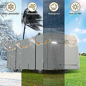 DikaSun RV Cover Class A 2022 Upgraded 6 Layers Heavy Duty Anti-UV Waterproof Windproof Breathable Class A Motorhome Camper Cover for 34-37ft with 2Pcs Extra Straps & 6 Gutter Covers