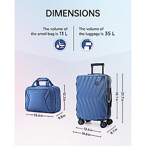 BAGSMART Carry On Luggage, 2 Piece Luggage Sets, PC Hardside Suitcase Airline Approved, 20 Inch Luggage with Spinner Wheels, Travel Luggage Hard Shell Suitcases Set with Duffle Bag for Men Women, Blue