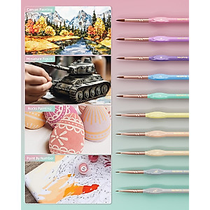 Nicpro 10PCS Micro Fine Detail Paint Brush Set, Macaron Pastel Small Miniature Fine Tip Detail Brushes Kit for Acrylic Oil Watercolor, Craft, Models, Miniatures, Rock Painting, Paint by Numbers