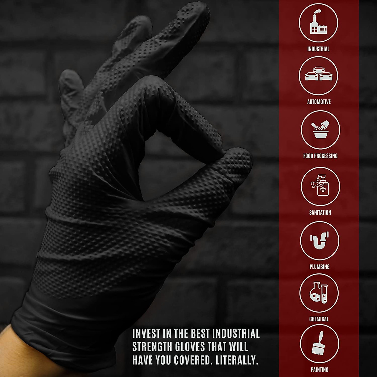 MED PRIDE Maxx Strength Nitrile Industrial 8 Mil Thick 100 Gloves/XX-Large - Diamond Texture Disposable Safety- Heavy-Duty, Tear-Resistant Mechanic Automotive Food Handling Gloves- Black