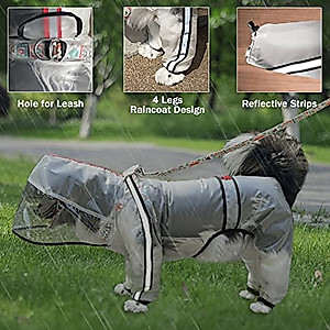KALERA Adjustable Dog Raincoat, Waterproof Dog Rain Poncho Slicker 4-Leg Puppy Rain Hoodie, Pet Rainwear Jacket with hat, Transparent Brim, Reflective Strip & Leash Hole for Small Dogs (Small)