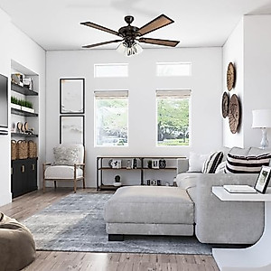 Prominence Home Glenmont, 52 Inch Farmhouse LED Ceiling Fan with Light, Pull Chain, Three Mounting Options, Dual Finish Blades, Reversible Motor - 40278-01 (Oil-Rubbed Bronze)